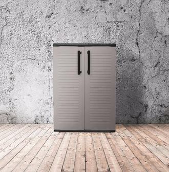 Dmora Wavre-Außengarderobe, Mehrzweck-Balkongarderobe, 2-türiger Außenschrank, 100 % Made in Italy, 68 x 37 x 90 cm, Hellgrau und Schwarz, gestreifte Oberfl