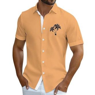 Generic Chemise hawa&iuml;enne l&eacute;g&egrave;re &agrave; manches courtes pour homme - Coupe droite - Chemise d&eacute;t&eacute; avec imprim&eacute; - Chemise de loisirs boutonn&eacute;e - Respirant - Chemise 