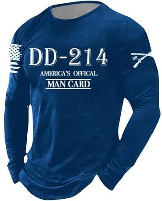 Generic T-shirt &agrave; manches longues pour homme style militaire 214 imprim&eacute; col rond d&eacute;contract&eacute; tendance ample confortable style v&eacute;t&eacute;ran th&egrave;me patriotique chemi