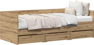 vidaXL Vidaxl - Cadre de lit de jour 90 x 200 cm - Ch&ecirc;ne artisanal - 3 tiroirs de rangement - Bois ding&eacute;nierie robuste - Assemblage requis