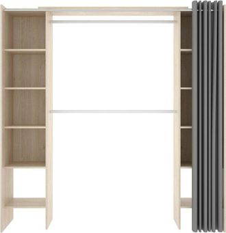Dmora Kleiderschrank Wetterhorn, Rahmen f&uuml;r begehbaren Kleiderschrank mit Vorhang, Offene Garderobe, 160x50h203 cm, Eiche - Dmora