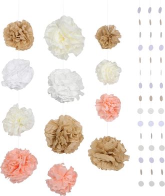 Soimiss VICASKY Seidenpapier Pompons H&auml;ngedekoration - 15 St&uuml;ck Party Dekorationsset mit Papierblumen f&uuml;r Hochzeit Geburtstage Babyparty und Feierlichkeiten i