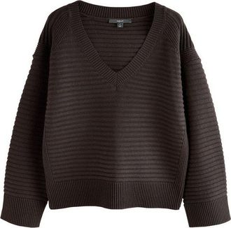 Next V-Ausschnitt-Pullover Gerippter Strickpullover mit V-Ausschnitt (1-tlg)