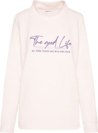 soccx Damen Strukturiertes Sweatshirt mit Stehkragen und Print Ivory, XXXL