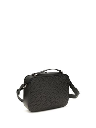 Ferragamo Mens Leather Crossbody Bag Gancini Pattern Black Calf Shoulder