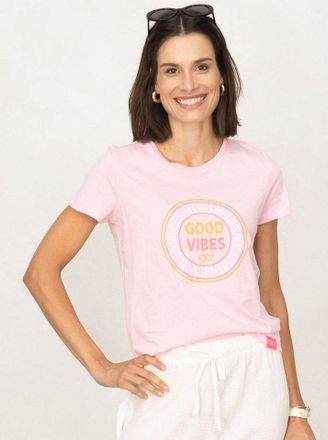 Zwillingsherz T-Shirt Good Vibes Stickerei, Kurzarm, Rundhalsausschnitt, Baumwollmischung