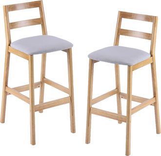 Generic 28 Barhocker In Thekenhöhe, 2er-Set, Rückenlehne Aus Massivholz Mit Kunstlederkissen, Armloser Kücheninselstuhl for Café-Bar(Fabric F)