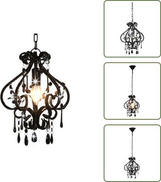 vidaXL Plafonnier avec perles Noir Rond E14 - Luminaire Suspendu - Lampadaire - Plafond - D&eacute;coration Int&eacute;rieure - Luminaire Moderne