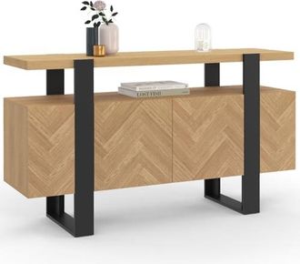 IDMarket Buffet 140 cm Cassius 4 Portes Effet Chevrons et Noir