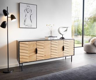 DELIFE Sideboard Muvi 175 cm Eiche Natur Mango Schwarz Metall Schwarz 4 T&uuml;ren, Sideboards