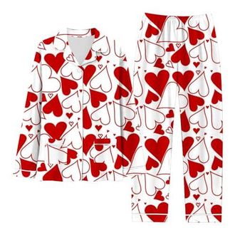 Generic Ensemble Pyjama avec Chemise &agrave; Manches Longues Ensemble Pantalon &agrave; Manches Longues pour Femmes, imprim&eacute; en Forme de coeur, Mode d&eacute;contract&eacute;e, Poches &agrave;