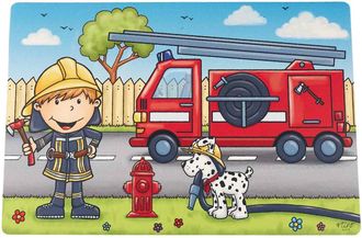 Ritzenhoff & Breker Platzset Feuerwehrmann Bernie, Tischset 45 x 30 cm für Kinder, Platzmatte mit Feuerwehr-Motiven, Abwischbar
