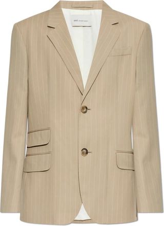 Ami Homme, Vestes, Beige, Taille: XL Blazer en Laine avec Fente Simple