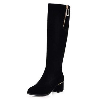 SJJH Bottes dhiver longues tendance pour femme avec talon bloc, Noir, 45 EU