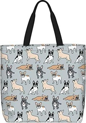 Generic Sac De Courses Bouledogue Fran&ccedil;ais Sac Cabas R&eacute;utilisable De Grande Capacit&eacute; Sacs En Toile, Pour Tous Les Jours, Shopping, Femmes, Burea