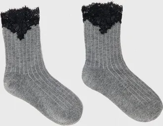 Maje Chaussettes En Coton Et Dentelle - Gris Anthracite - Maje