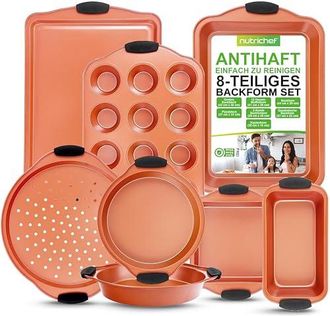 Nutrichef NutriChef Backformen Set - 8-teiliges Antihaft-Backset mit Silikongriffen, Stapelbar, Spülmaschinengeeignet, Hitzebeständig bis 230 °C, Kuchenform, Mu