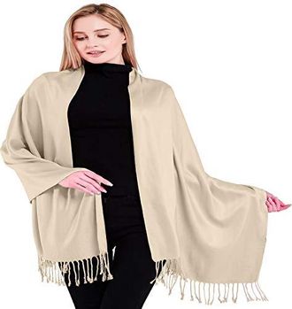CJ Apparel Seconds - Châle népalais, écharpe, étole, jeté de canapé, pashmina - Couleur unie - Beige - Taille unique
