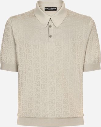 Dolce & Gabbana Poloshirt Aus Seidenjacquard Dg-logo - Mann Strickwaren Beige 52
