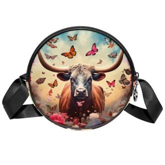 Generic Sac &agrave; bandouli&egrave;re rond pour femme, motif fleurs de vache, petit sac &agrave; bandouli&egrave;re avec fermeture &eacute;clair, bretelles r&eacute;glables, sac &agrave; main rond d&eacute;contra