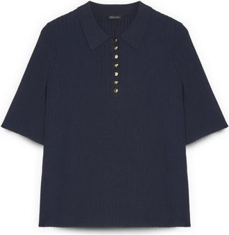 Fiorella Rubino Femme, Pulls, Bleu, Taille: 44 FR Polo en maille c&ocirc;tel&eacute;e avec boutons d&eacute;coratifs