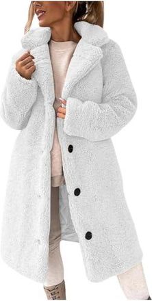 Generic Veste longue en polaire pour femmes avec boutons sur le devant, manches longues, col en revers en laine, manteau trench &eacute;l&eacute;gant avec fourrure l&eacute;g&egrave;re e