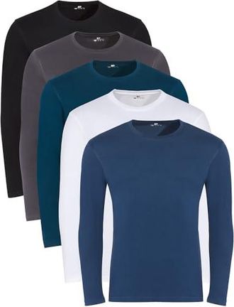 Lower East Lot de 5 t-Shirts &agrave; Manches Longues pour Homme, Noir, Bleu p&eacute;trole, Bleu Jean, Blanc, Anthracite, XL