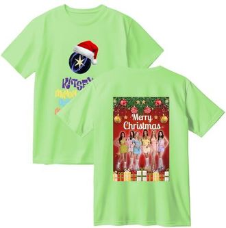 Generic KATSEYE T-shirt de Noël en coton avec motif graphique - T-shirt de concert unisexe à manches courtes Eyekons Casual Streetwear, Vert, XXL