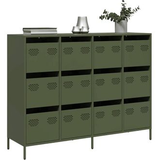 vidaXL Sideboard Olivgrün 135x39x103,5 cm Kaltgewalzter Stahl - Vidaxl