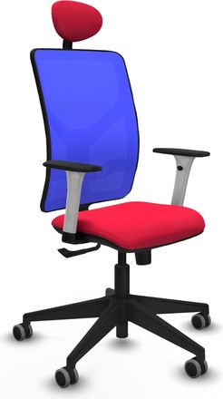 Piqueras y Crespo B&uuml;rostuhl mit schwarzen und wei&szlig;en Armlehnen, h&ouml;henverstellbare Lendenwirbelst&uuml;tze und festes Kopfteil, ausgestattet mit 3 Positionen, Blau/Rot