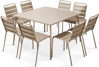 Oviala Ensemble table de jardin et 8 chaises en m&eacute;tal taupe - Palavas