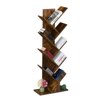 Relaxdays B&uuml;cherregal, 9 Ebenen, HBT: 138 x 51 x 25 cm, Baum-Design, B&uuml;cher, CDs, Dekoregal, Wohnzimmerregal, braun