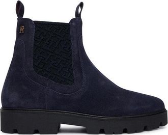 Tommy Hilfiger Klassische Stiefeletten Th Monogram Suede Chelsea Boot FW0FW09563 Dunkelblau