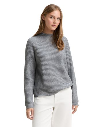Tom Tailor Damen 1047895 Relaxed Fit Strickpullover mit Stehkragen, 10658-Cement Grey Mélange, XS