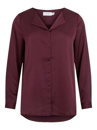 Vila Vila Neck Viellette T-Shirt en Satin &agrave; col en V L/S-Noos, Aubergine, 38 Femmes