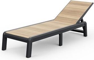 Keter Avon Sonnenliege f&uuml;r Garten oder Pool mit 4-Fach Verstellbarer R&uuml;ckenlehne, klappbare Gartenliege, Holzoptik, 191.5 x 58 x 4.5 cm, pflegeleicht, wette