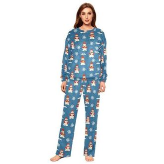 Alaza Ensemble de pyjama en polaire pour femme, motif feuilles de houx, ours de Noël, vêtements de détente deux pièces, vêtements de nuit thermiques super d