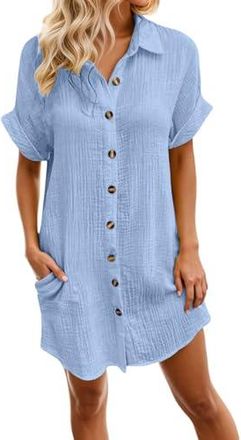 Generic Robe d&eacute;contract&eacute;e pour femme &agrave; porter au quotidien, au travail, aux f&ecirc;tes, col en V et boutons avec poches, robe polyvalente d&eacute;t&eacute; et dautomne, style d