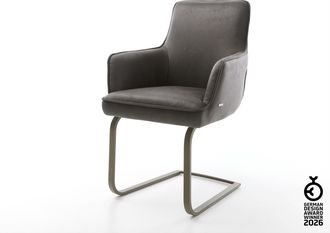 DELIFE Freischwinger Heira-Flex mit Armlehnen Mikrofaser Anthrazit Vintage Freischwinger flach Effektfinish Titan Taschenfederkern, Esszimmerst&uuml;hle