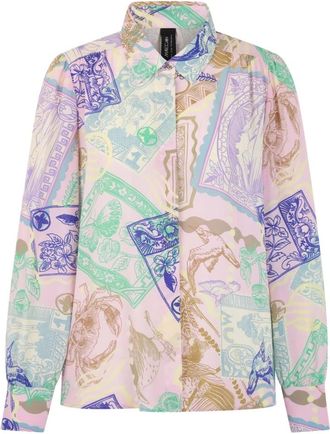 Marc Cain Femme, Blouses et Chemises, Multicolore, Taille: 38 FR Blouse avec Imprim&eacute; Timbres