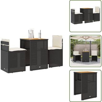 vidaXL 3-tlg. Bistro-Set mit Kissen Schwarz Poly Rattan - Gartentisch - Bistro-Set - Gartenm&ouml;bel - Outdoor M&ouml;bel - PE-Rattan