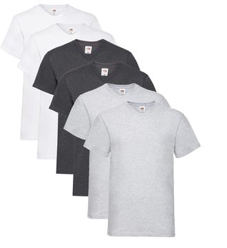 Fruit Of The Loom Herren- V-Neck T-Shirt M L XL XXL 3XL 4XL 5XL Farbsets, 2Weiss 2D.Heather 2Grau (6 Pack) + 1 HL Kauf Notizblock, 3XL (6er Pack)