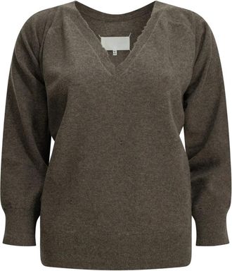 Maison Margiela Draped V-Neck Sweater - - Knitwear - Damen - Braun - S