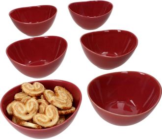 Mäser 6er Set Natural Müslischale I 400ml I dunkelrote ovale Steingut-Schüssel mit geschwungener Form für 6 Personen I Schälchen für Salat, Suppe, Müsli, Ch