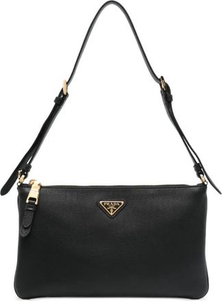 Prada Hobo Bags - Triangle-Logo Shoulder Bag - Gr. unisize - in Schwarz - f&uuml;r Damen