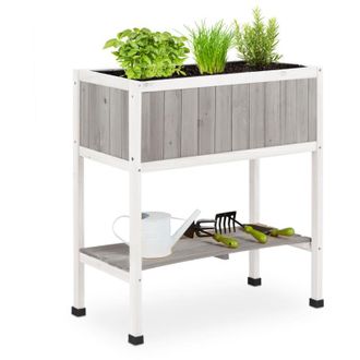 Relaxdays Relaxdays Hochbeet Holz, Pflanzbeet auf Stelzen, HBT: 80,5 x 74 x 38 cm, Garten, Balkon & Terrasse, mit Folie, grau-wei&szlig;