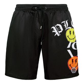 Philipp Plein Homme, Maillots de bain, Noir, Taille: 4XL Jogging Shorts with Smile Print