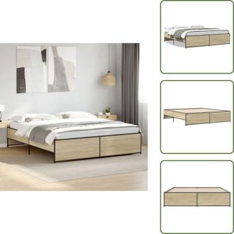 vidaXL The Living Store - Bettgestell Sonoma-Eiche 200x200 cm Holzwerkstoff und Metall - Holzbetten - Doppelbett - Bettkasten - Lattenrost - Bettrahmen