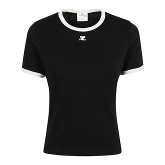 Courrèges Femme, Tops, Noir, Taille: 38 FR T-shirt noir pour femmes