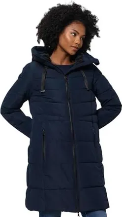 Marikoo B978 Veste dhiver longue pour femme avec doublure en fausse fourrure et rembourrage matelass&eacute;, bleu marine, M